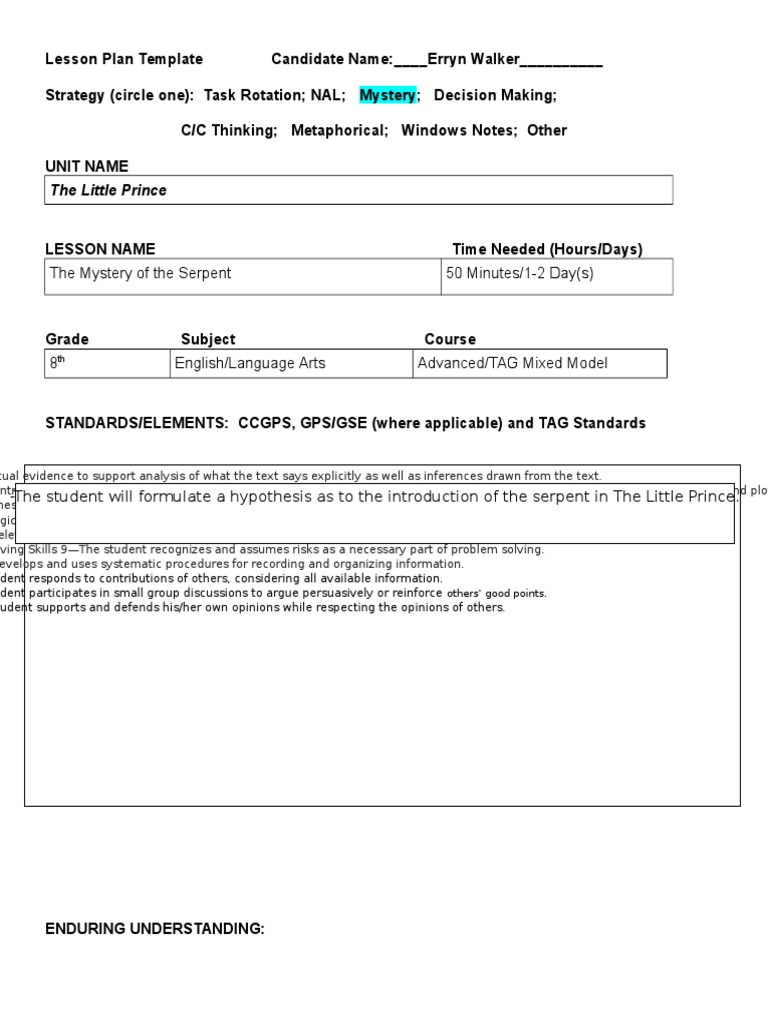Mystery Lesson Plan Draft | PDF | Cognition | Cognitive Science