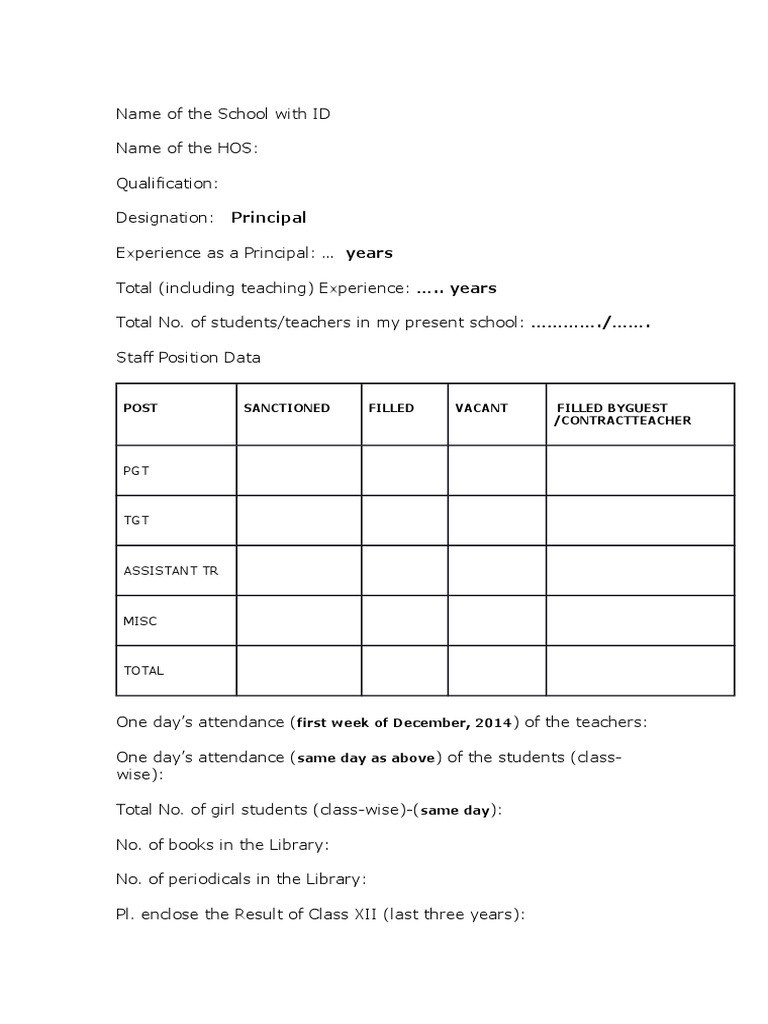 Data Collection Proforma | Classroom | Teachers