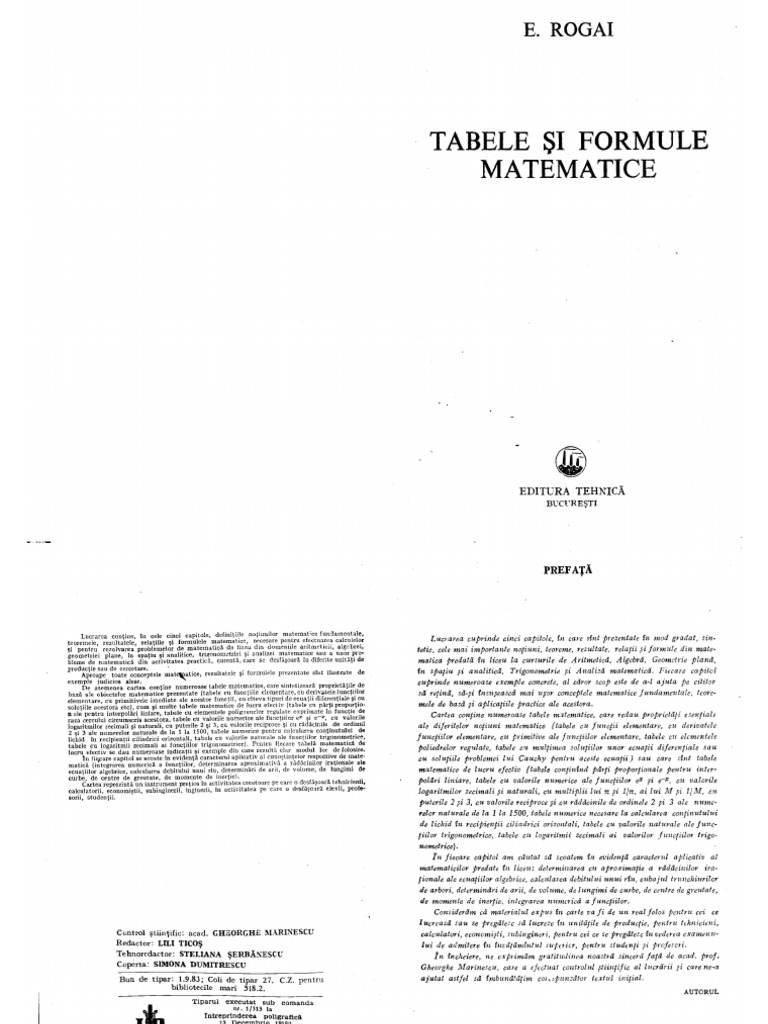 Tabele Si Formule Matematice PDF | PDF