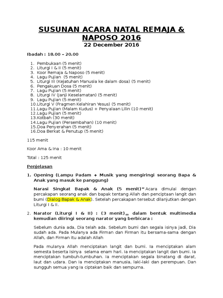 Susunan Acara Natal 2016 | PDF