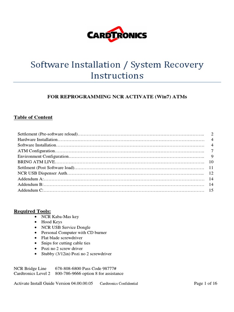 Activate Software ATM Installation - Win7 Ver 04 00 00 05 Kh5 | PDF | Automated Teller Machine ...