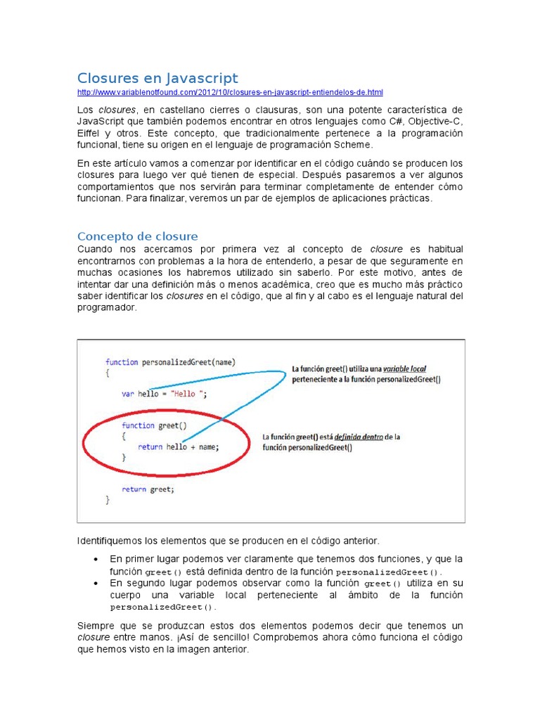Closures en JavaScript | PDF | Script Java | Variable (informática)
