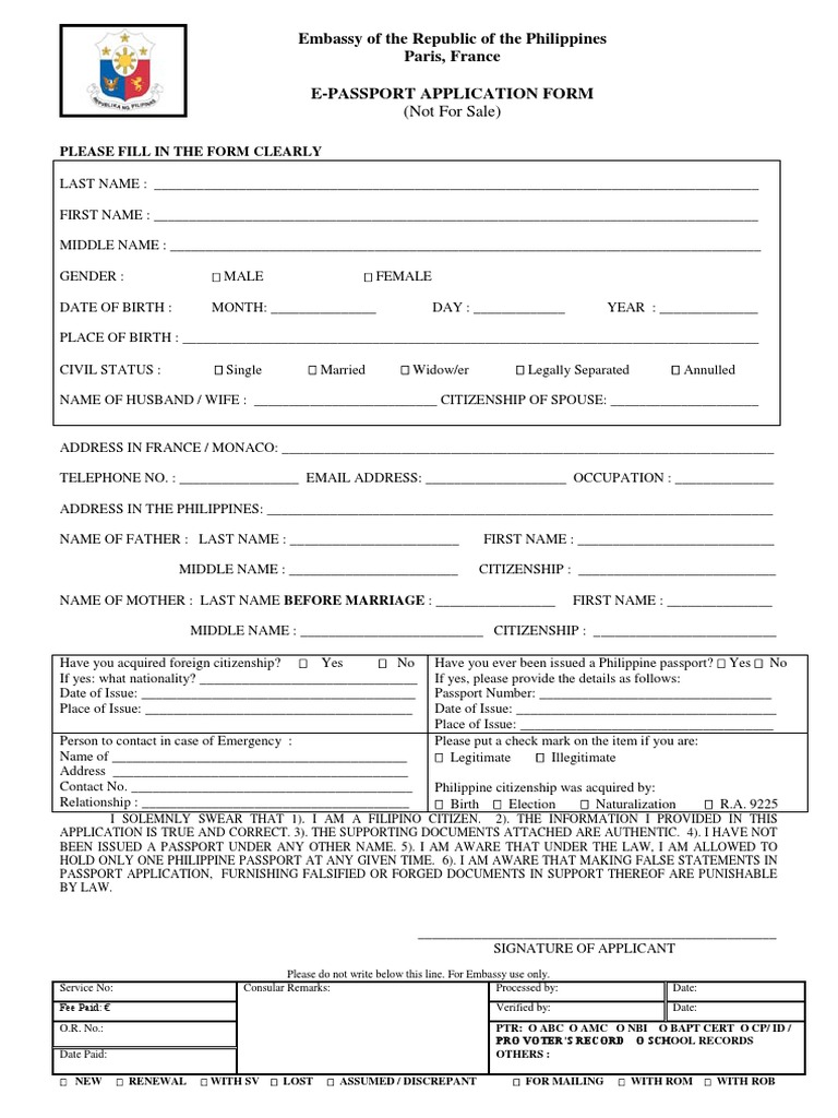Epassport Application Form | PDF | Identity Document | Passport