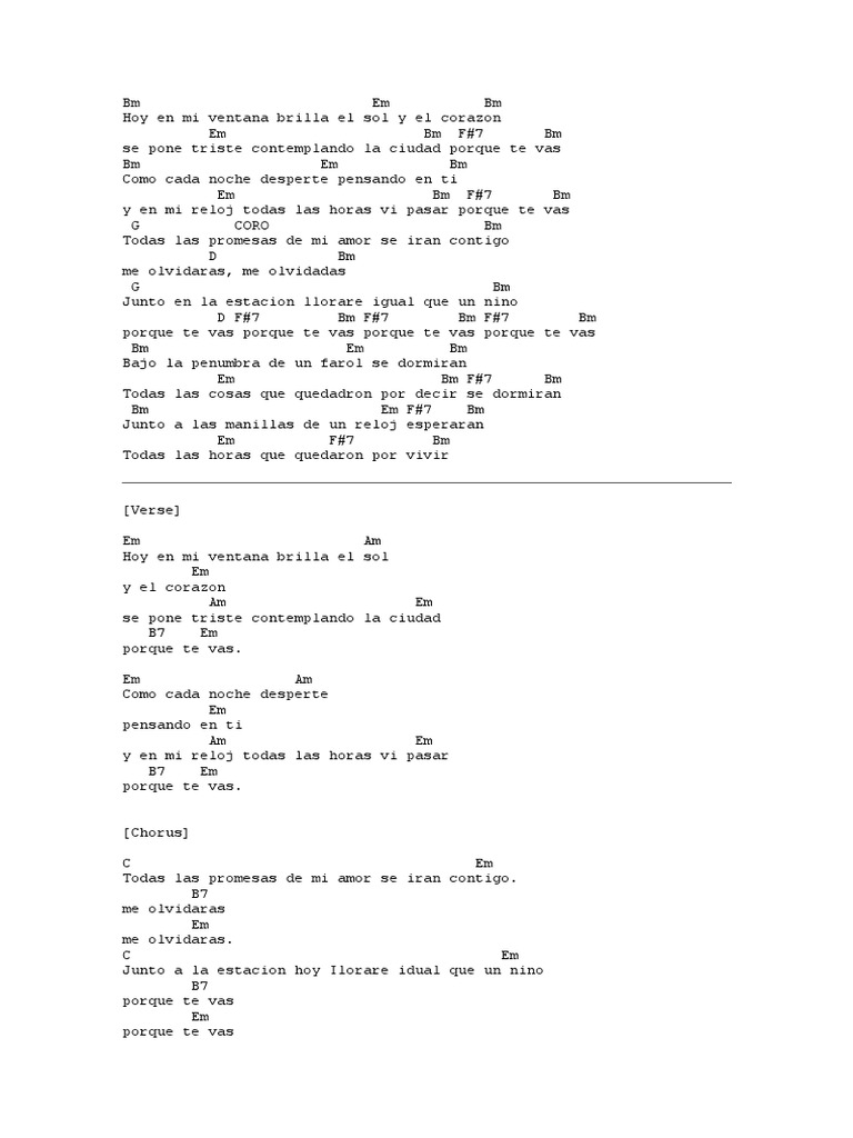 Porque te vas: Letra y acordes | PDF