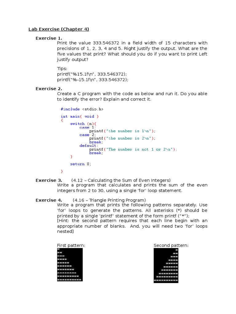 Lab Exercise Chapter 4 | PDF | Computer Programming | Areas Of Computer ...
