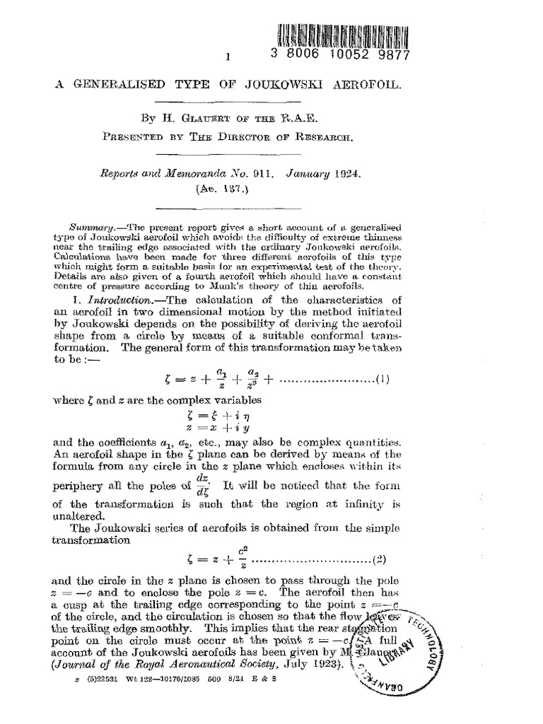 A - Generalized Type of Joukowski Aerofoil PDF | PDF | Airfoil ...