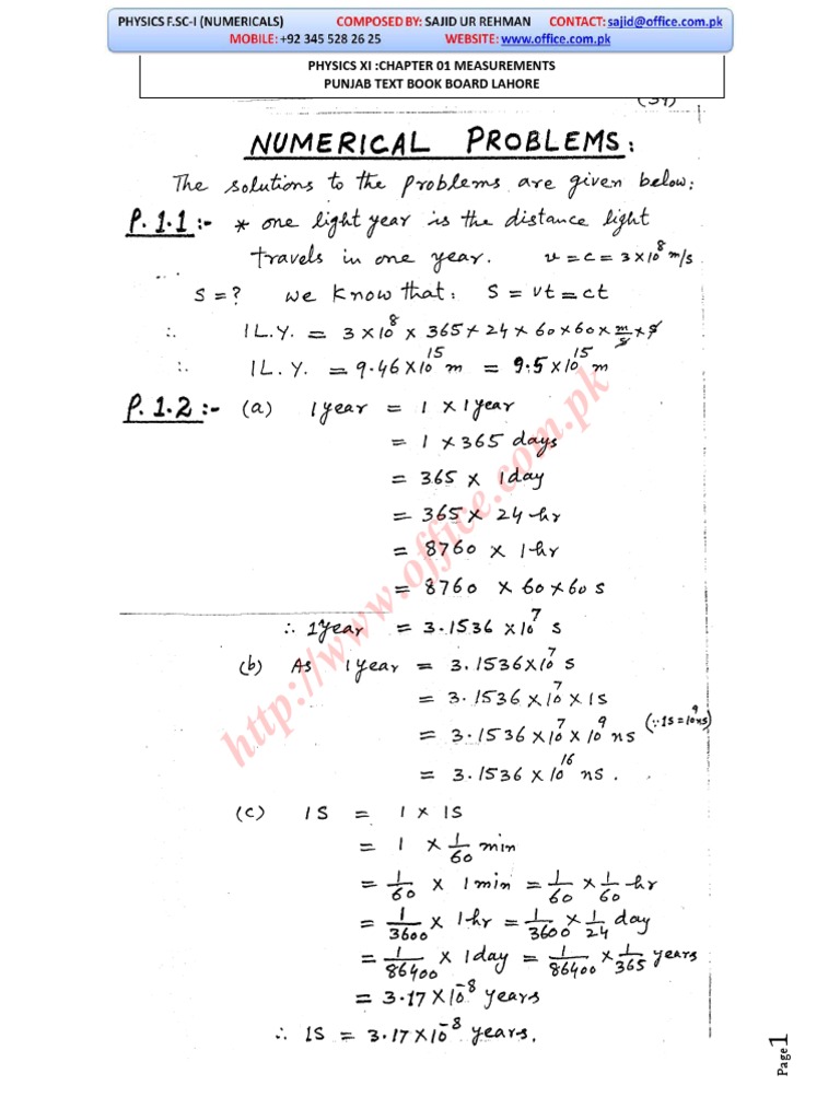 Physics Xi:Chapter 01 Measurements Punjab Text Book Board Lahore | PDF