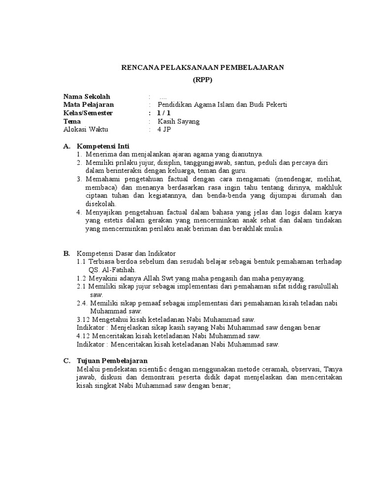Contoh RPP PAI SD - Kasih Sayang | PDF