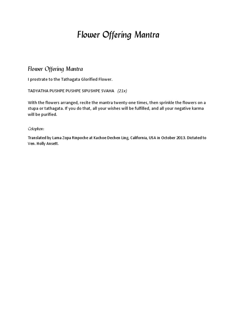 Flower Offering Mantra | PDF | Language Arts & Discipline