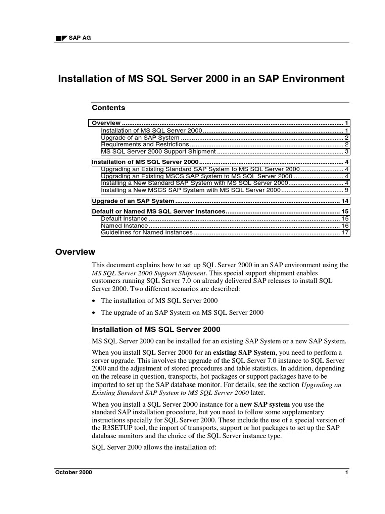 SQLServer2000 - R3 Com SAP | PDF | Microsoft Sql Server | Installation ...