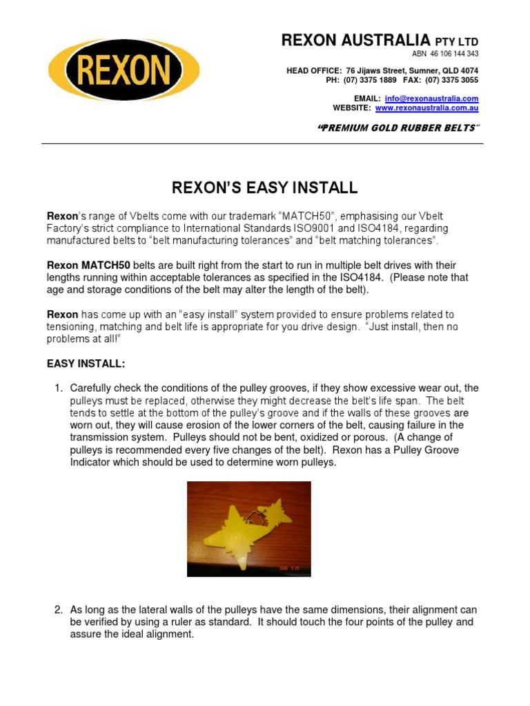Rexon Easy Install | PDF | Belt (Mechanical) | Manufactured Goods