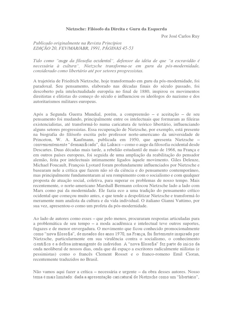 RUY José Carlos - Nietzsche, Filósofo Da Direita e Guru Da Esquerda ...