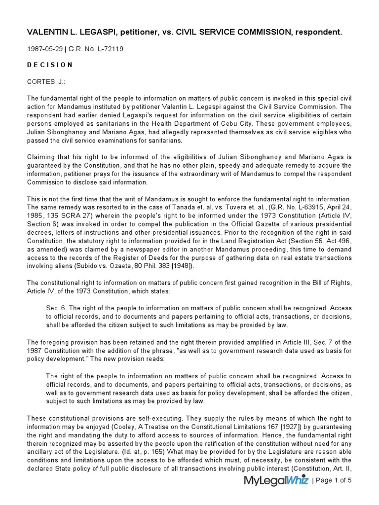 27 Legaspi Vs Civil Service Commission 150 SCRA 530 | PDF | Mandamus ...