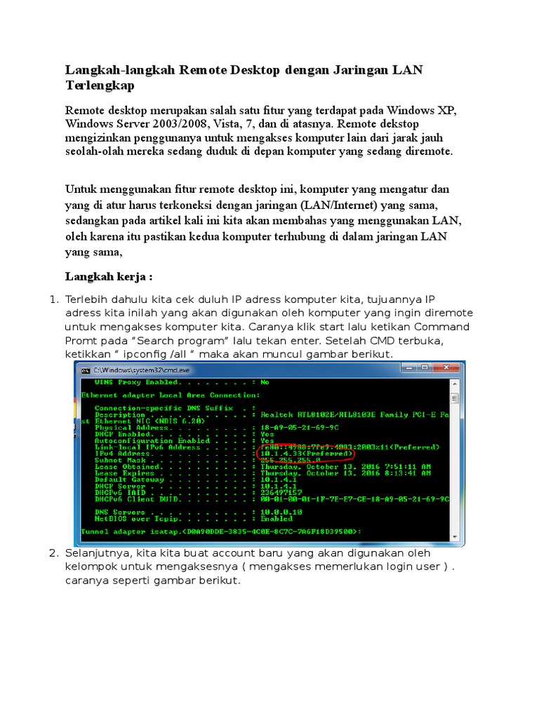 Langkah-Langkah Remote Desktop Dengan Jaringan LAN Terlengkap | PDF