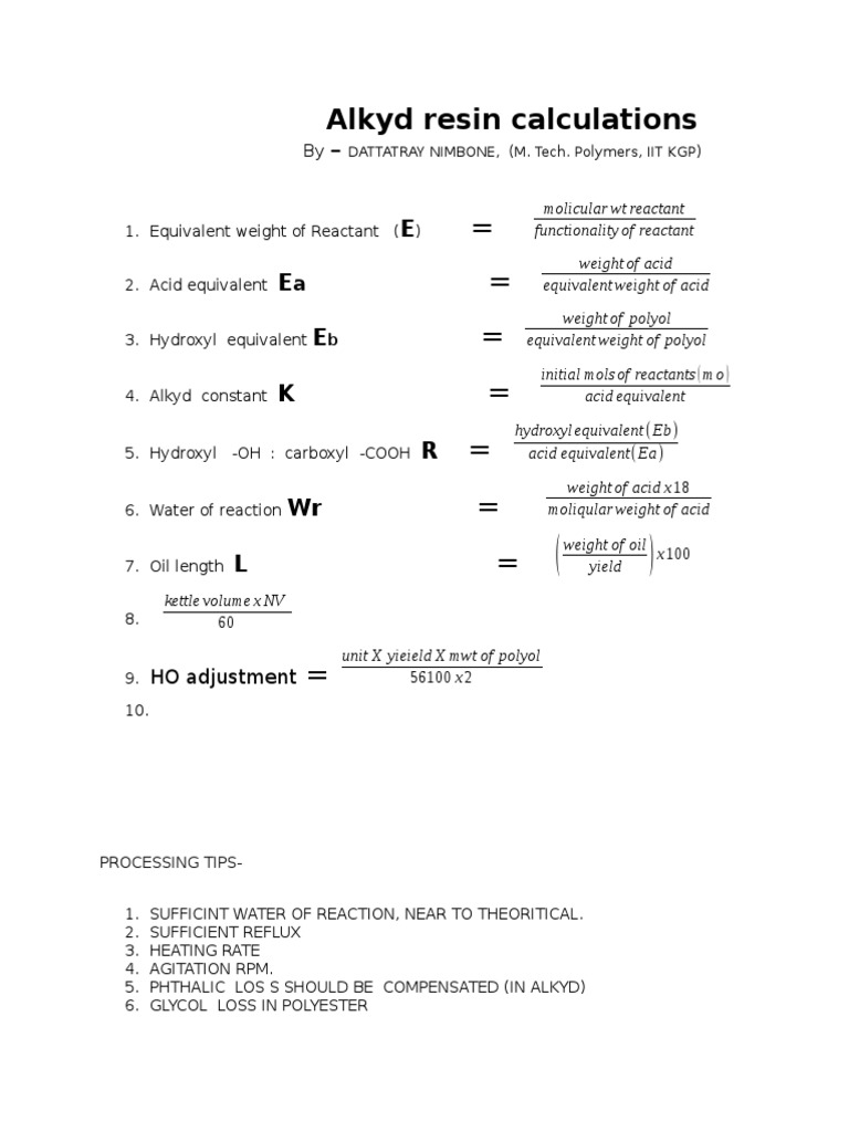 Alkyd Resin Calculations | PDF