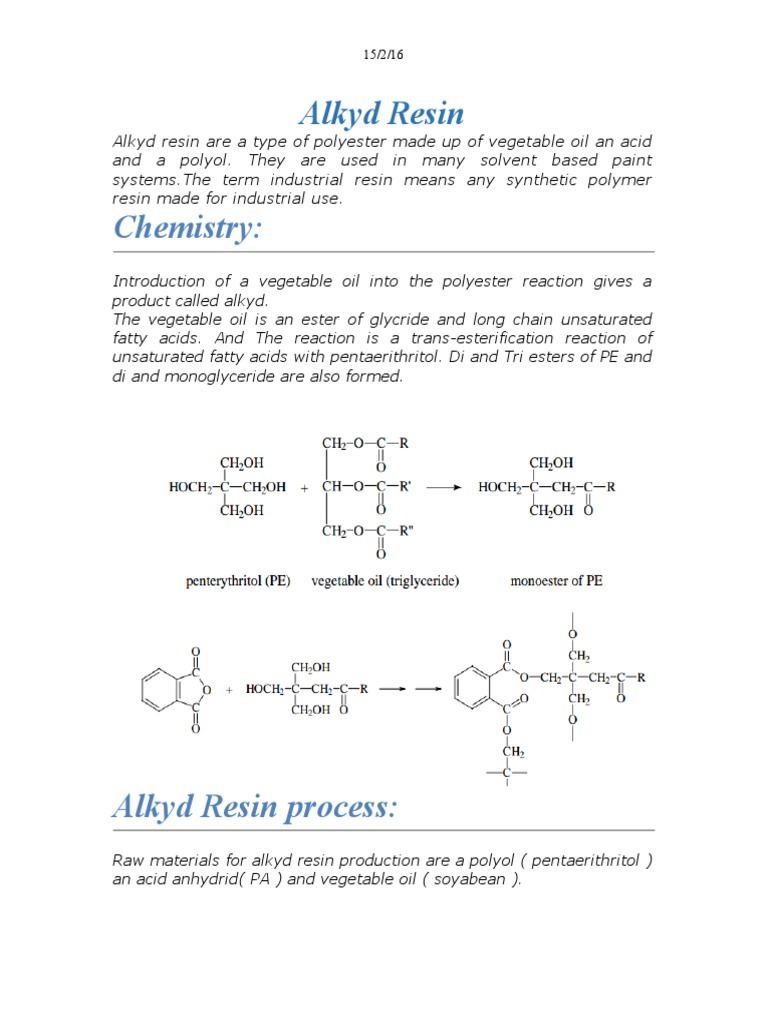 Alkyd Resin Production Process | PDF | Polyester | Vegetable Oil
