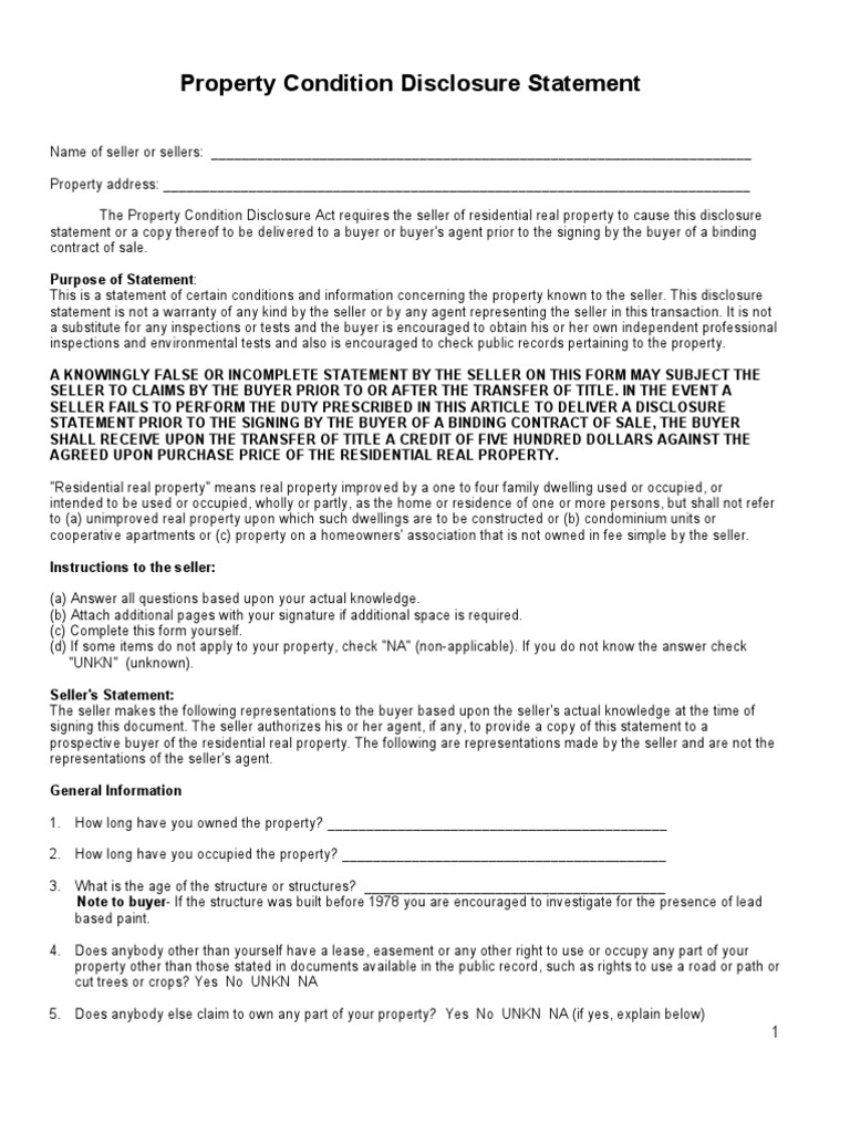 Property Condition Disclosure | Download Free PDF | Sales | Petroleum