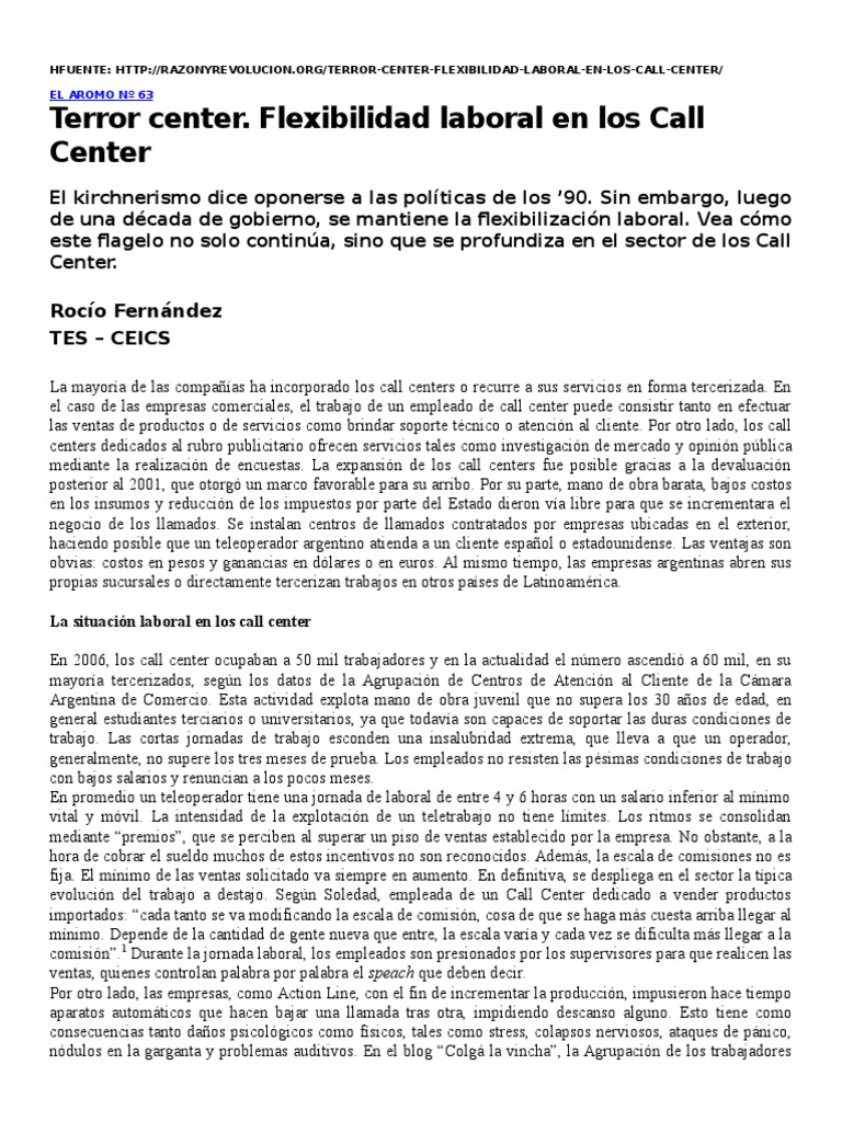 Dossier Call Centers | PDF | Centro de llamadas | Derecho laboral