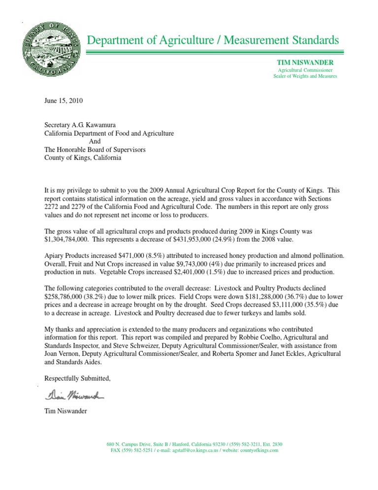 CDFA Letter | PDF | Agriculture | Natural Resource Management