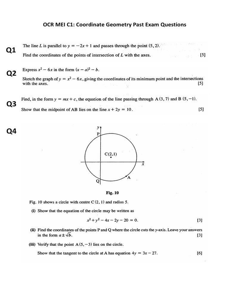 Coordinate Geometry Exam Qs | PDF | Circle | Equations