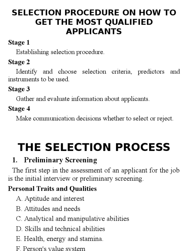 Selection Procedure On How To Get The Most Qualified Applicants | PDF