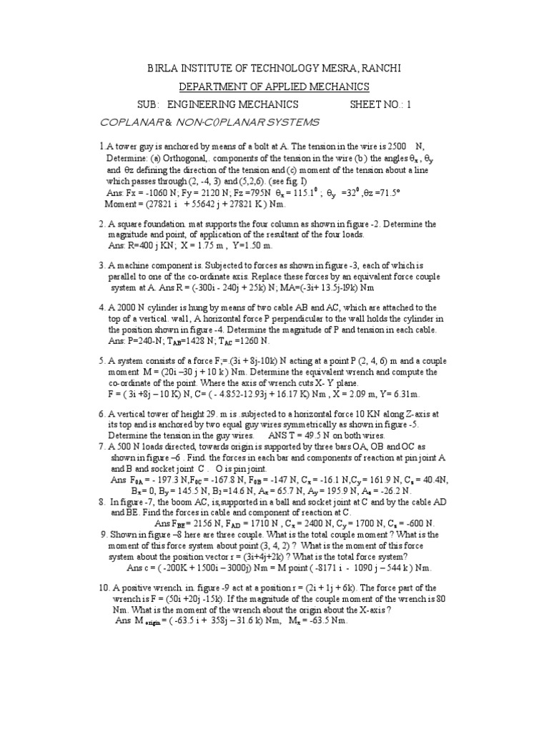 BITMESRAIMPORTANTTutorial Sheets-Applied Mechan | PDF | Kinematics ...