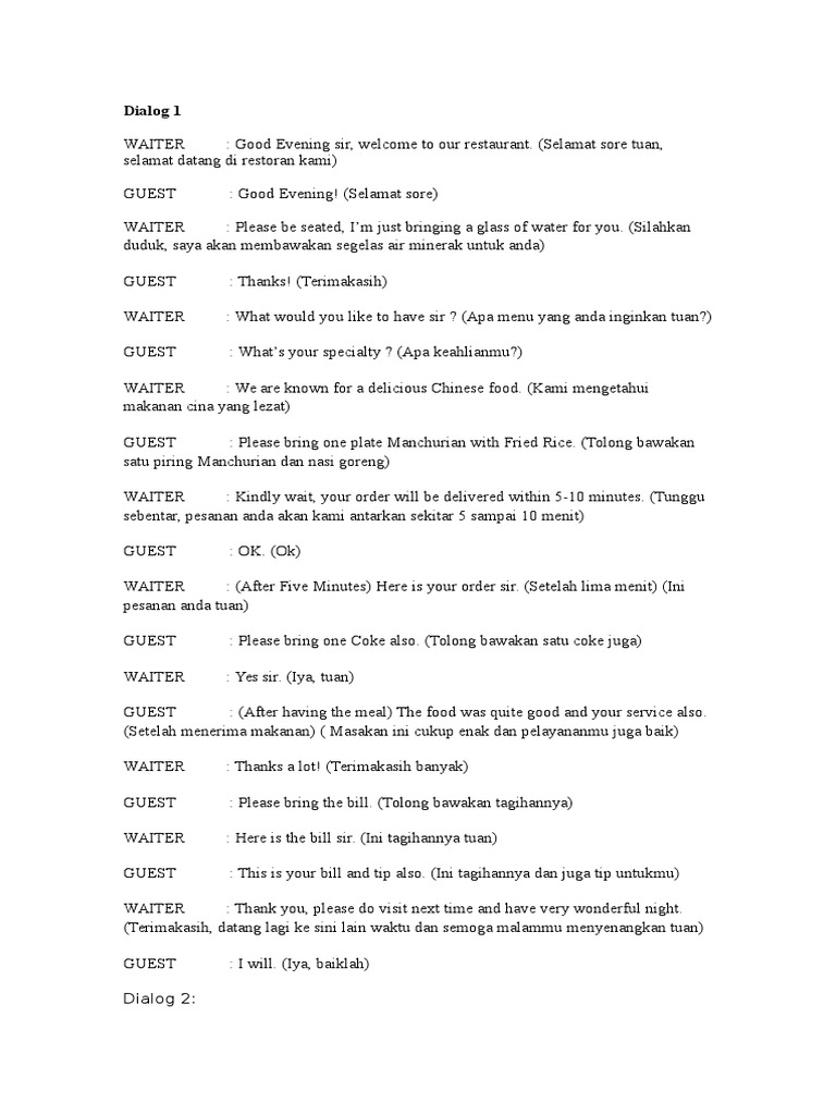 Conversation at The Restaurant | PDF | Waiting Staff | Food And Drink