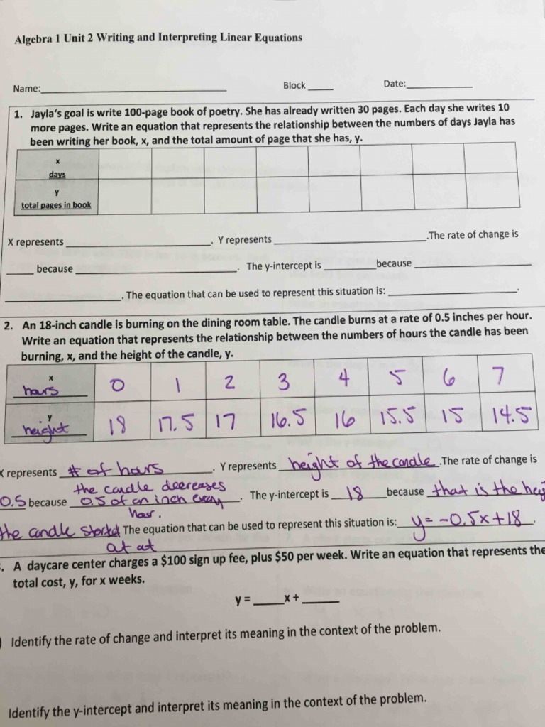 Writing and Interpreting Linear Equations Ak | PDF