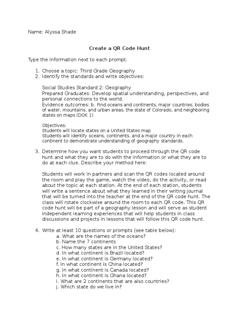 Third Grade Geography QR Hunt | PDF | Continent | Geography