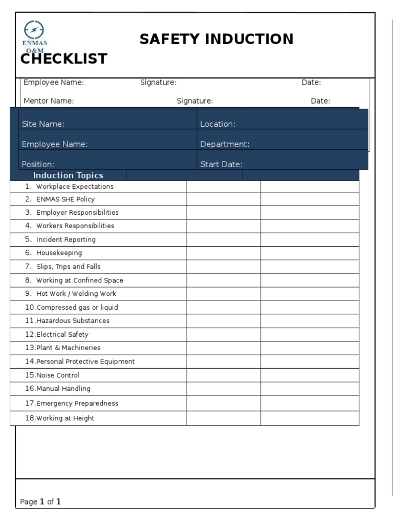 Induction Checklist | PDF