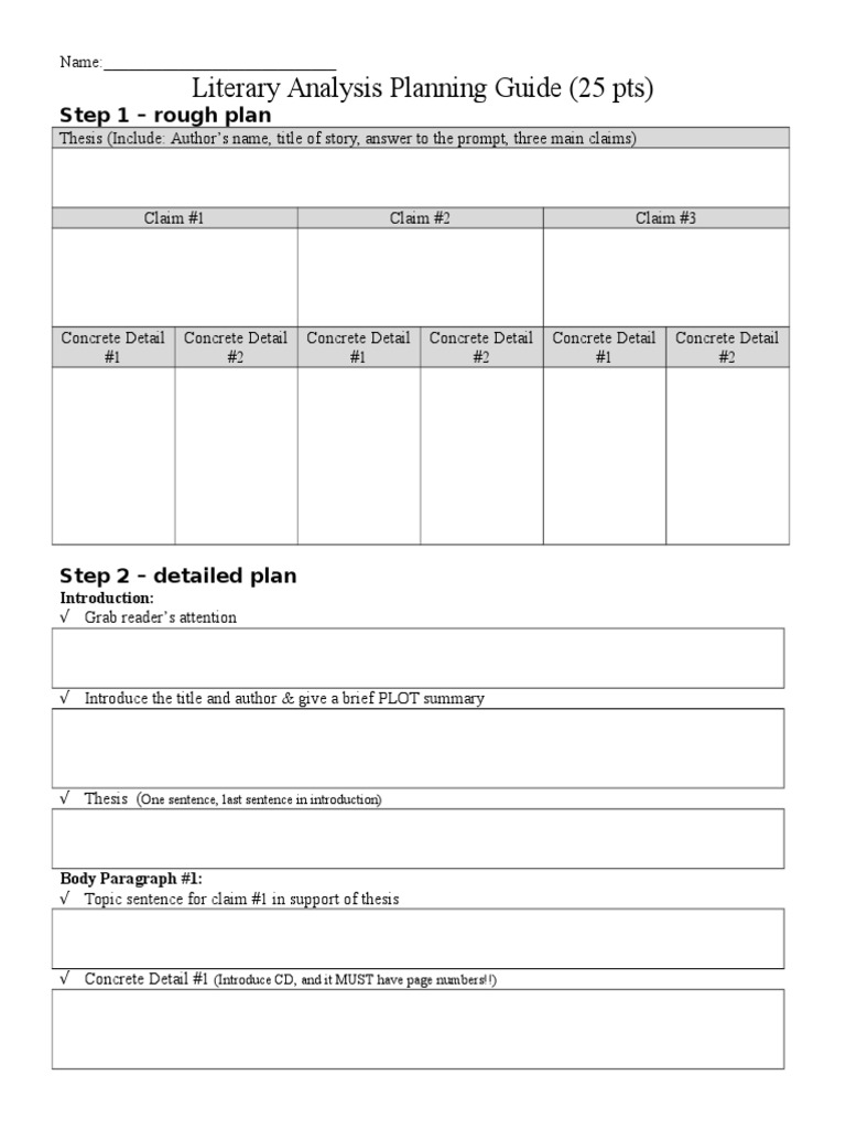 Literary Analysis Planning Guide Revised | PDF
