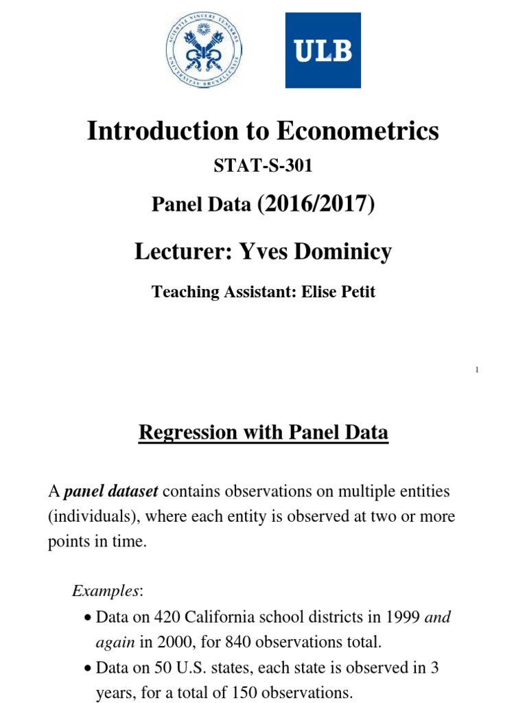 YD Slides6 Panel | PDF | Ordinary Least Squares | Fixed Effects Model
