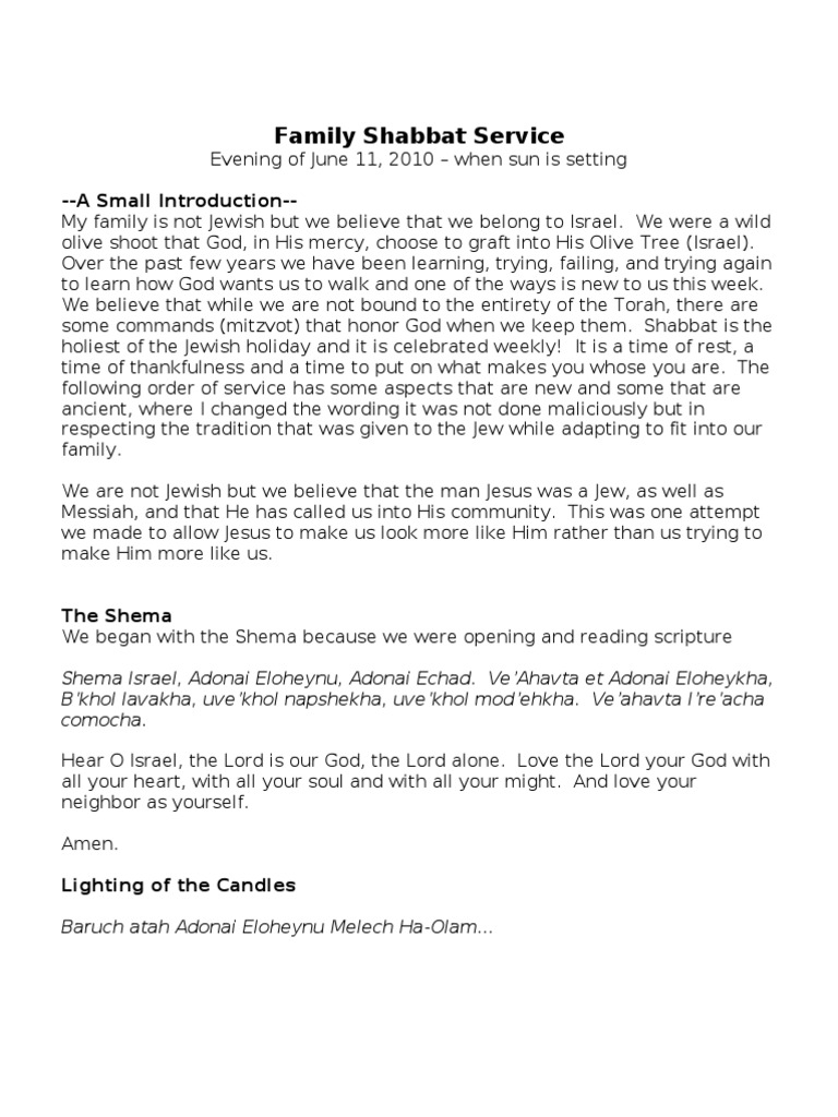 Family Shabbat Service Overview | PDF | Jewish Prayer | Shabbat