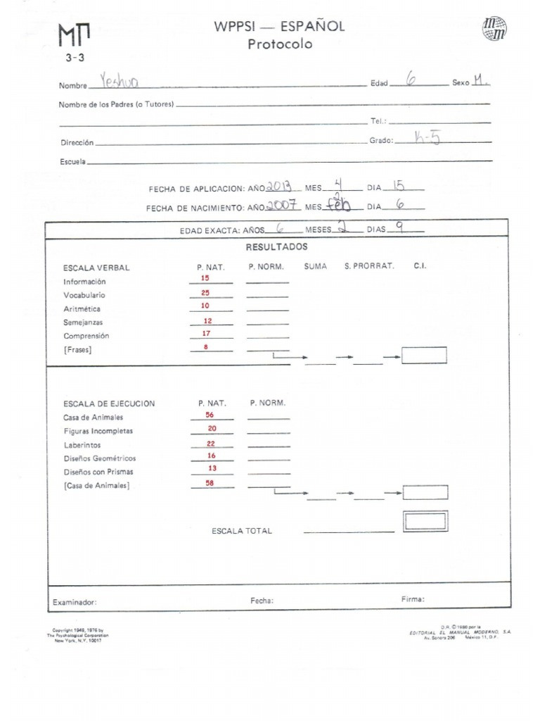 Calificacion de WPPSI | PDF