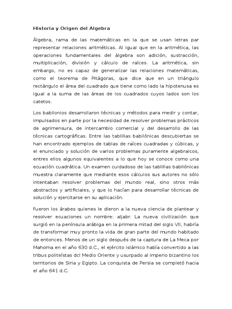 Historia y Origen Del Algebra | PDF | Álgebra | Aritmética