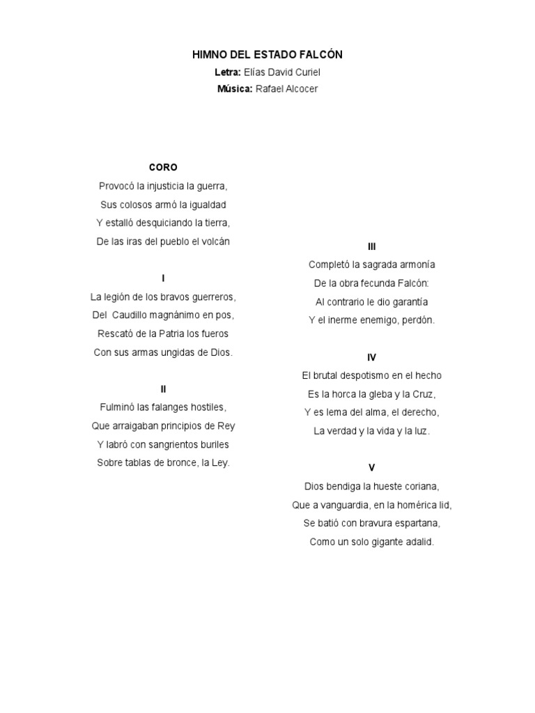 Himno Del Estado Falcón | PDF | Historia | Religión y espiritualidad