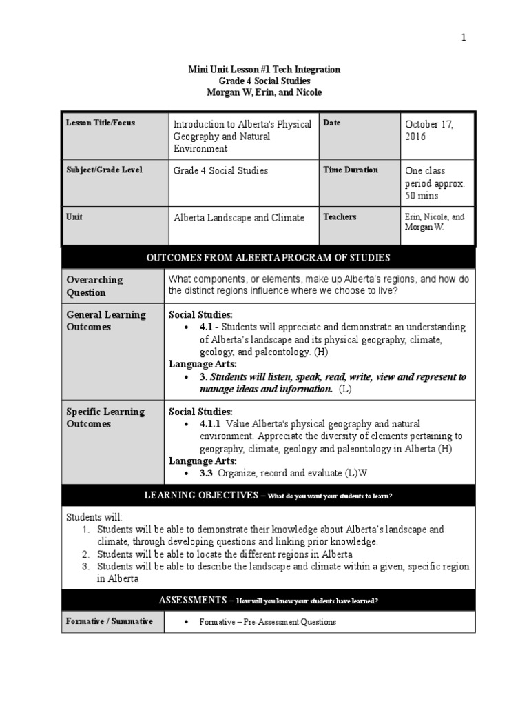 Mini Unit Lesson 1 With Tech | PDF | Classroom | Educational Assessment