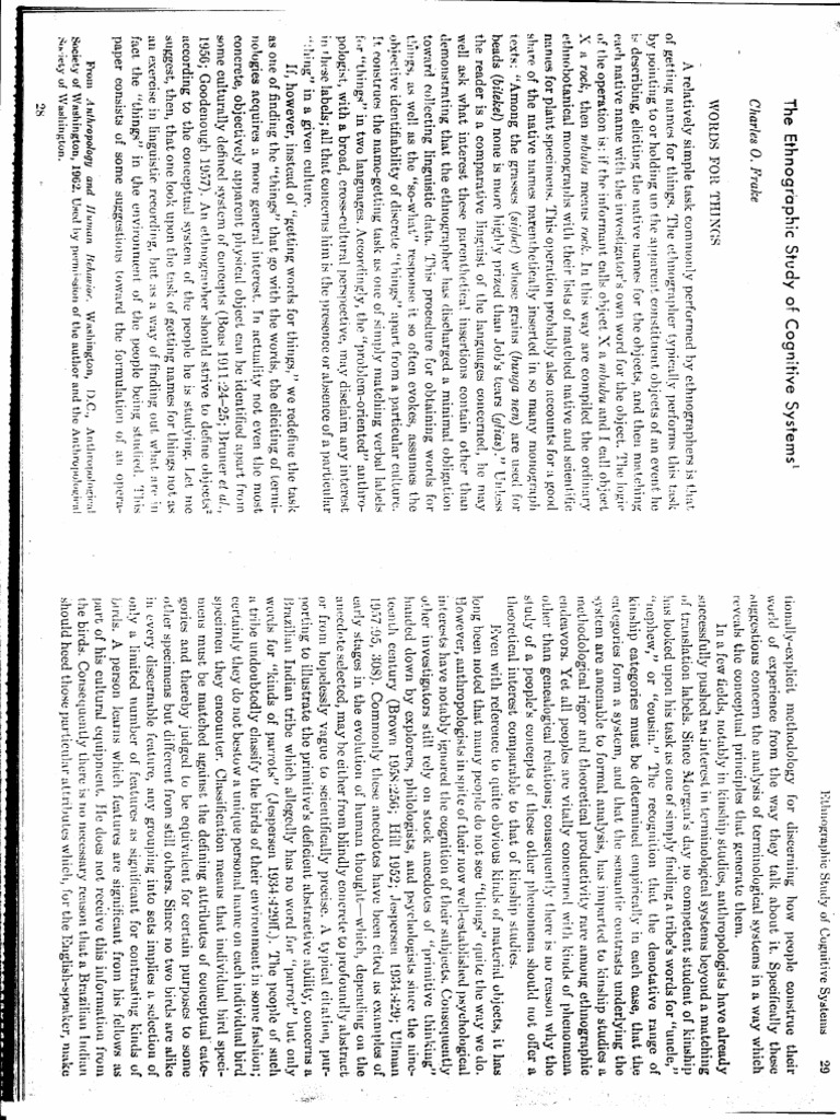 Charles Frake-The Ethnographic Study of Cognitive Systems | PDF