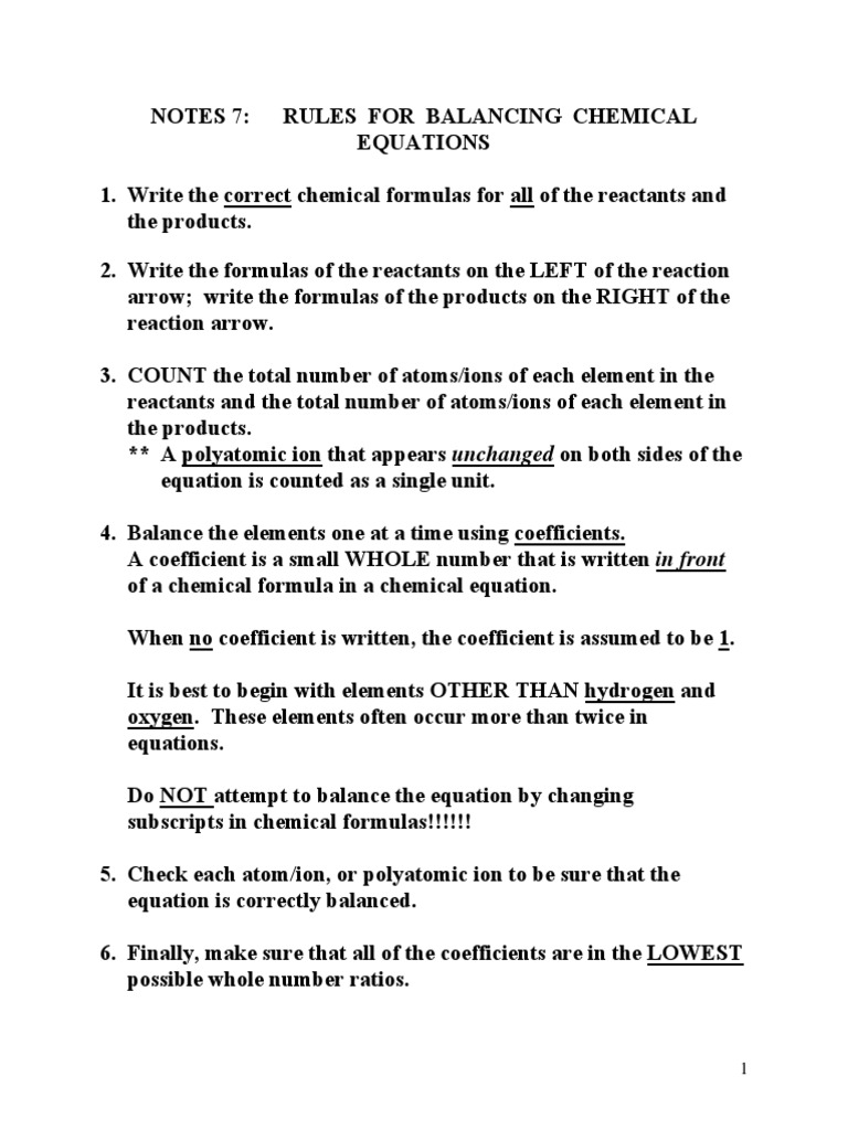 Rules for Balancing Chemical Equations | PDF | Science & Mathematics