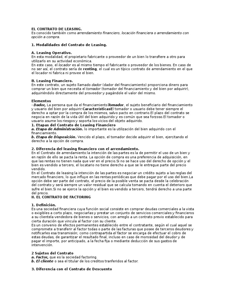 El Contrato de Leasing | PDF | Arrendamiento | Franquiciamiento