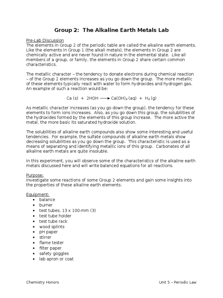 Lab Alkaline Earth Metals | PDF | Hydroxide | Solubility