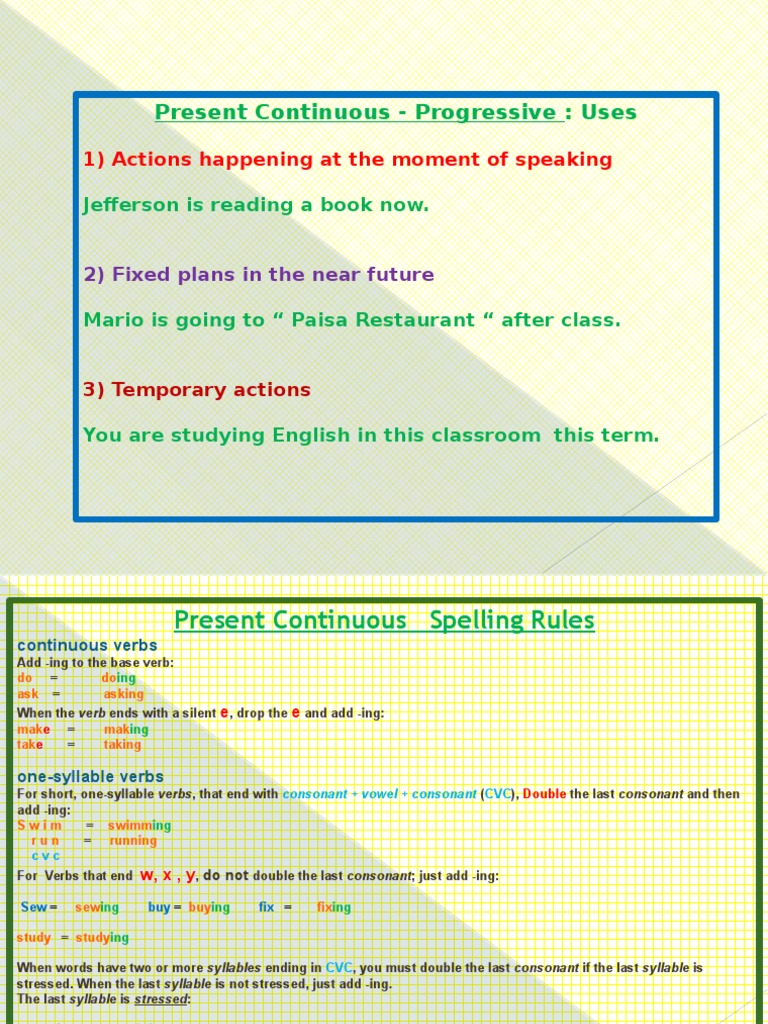 Present Continuous Usage and Rules | PDF | Language Arts & Discipline