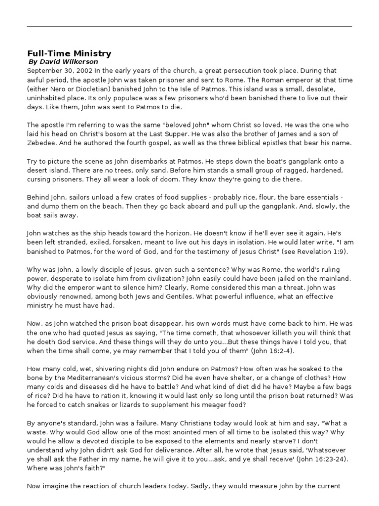 Full-Time Ministry: by David Wilkerson | PDF | John The Apostle | Jesus