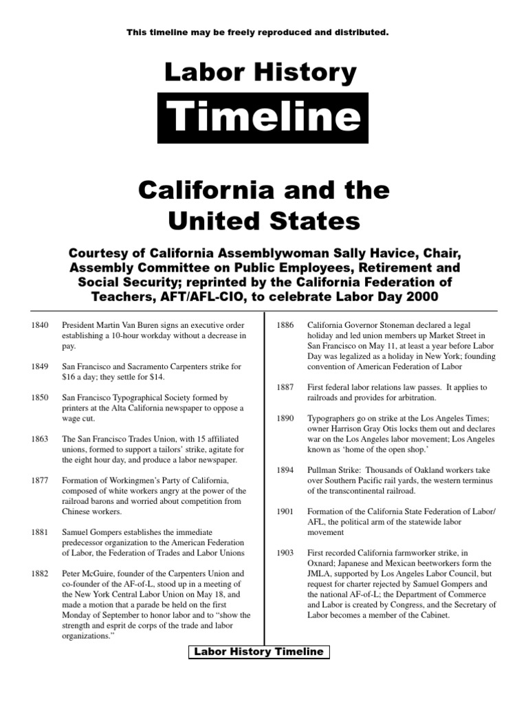 California Labor Movement Timeline | PDF | Congress Of Industrial ...