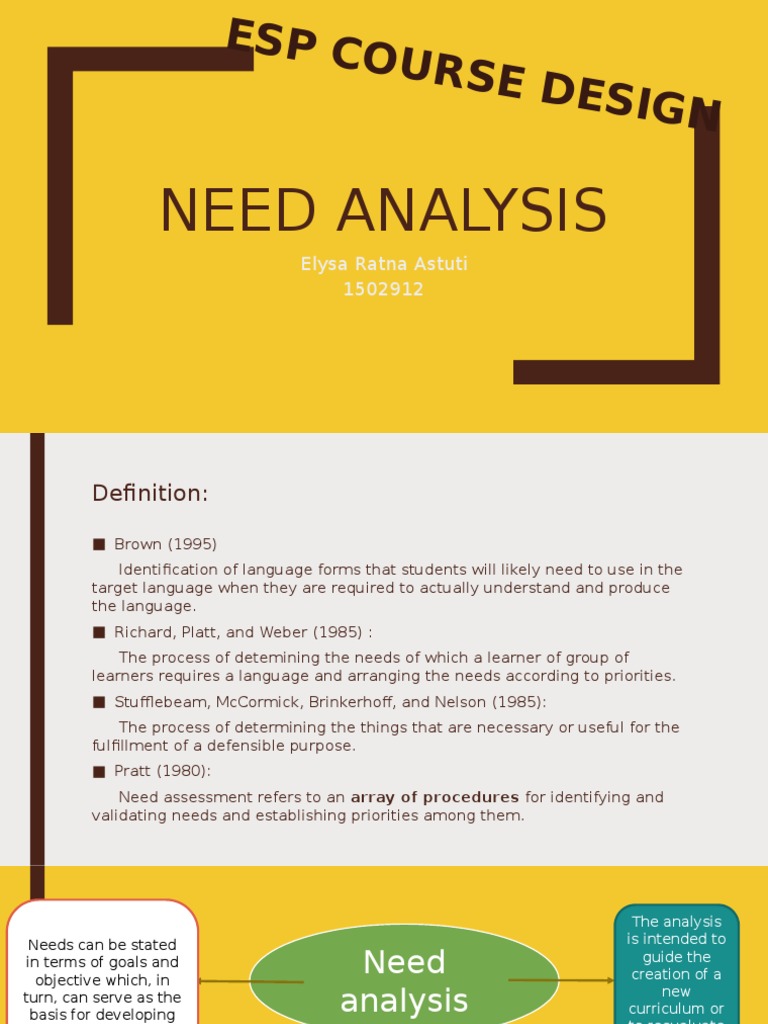 ESP COURSE DESIGN - Need Analysis - Elysa Ratna Astuti - 1502912 | PDF ...