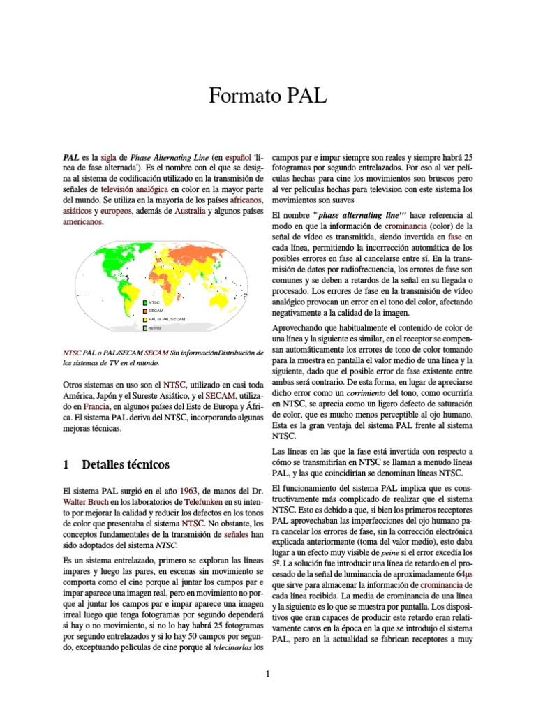 Sistema de Televisión PAL: Características | PDF | Televisión | Vídeo