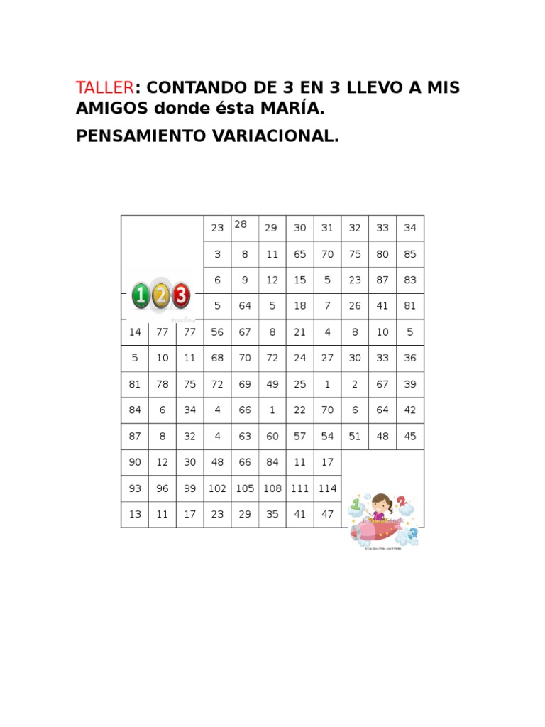 Taller:: Contando de 3 en 3 Llevo A Mis AMIGOS Donde Ésta MARÍA ...