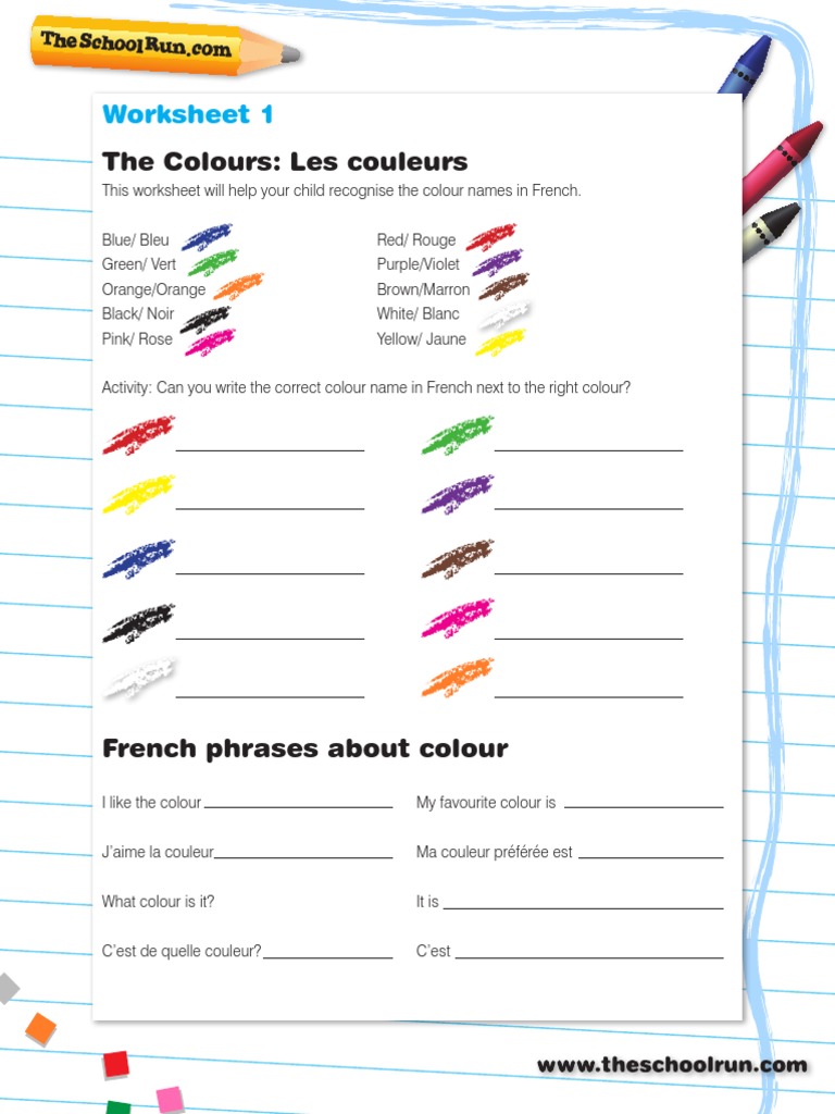 The Colours: Les Couleurs: Worksheet 1 | PDF
