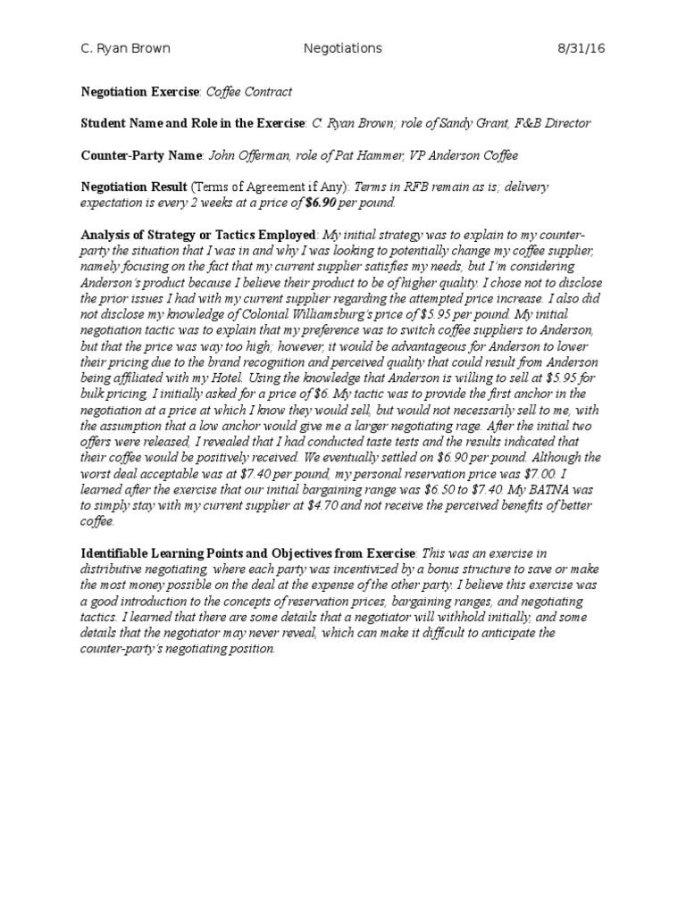 RBrown - Coffee Contract | PDF | Negotiation | Pricing
