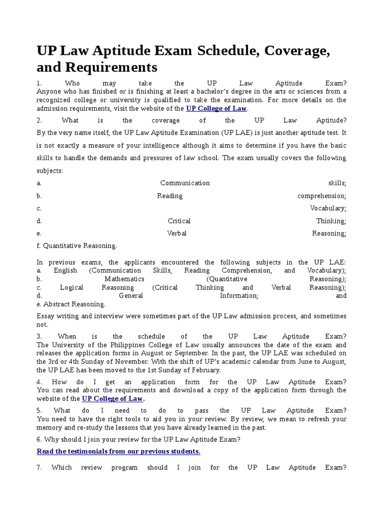 Up LAE Requirements | PDF | Law School | Test (Assessment)